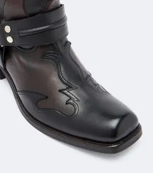 Versace Sylvester Leather Cowboy Boots - Black