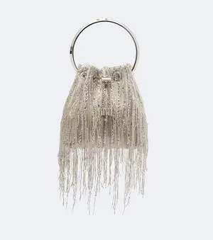 JIMMY CHOO Bon Bon Embellished Satin Bucket Bag - Silver