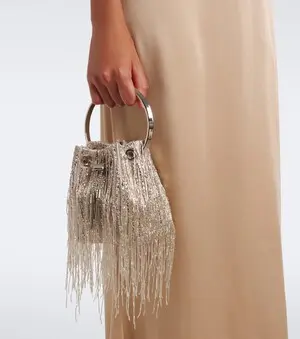 JIMMY CHOO Bon Bon Embellished Satin Bucket Bag