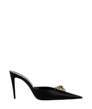 Saint Laurent Embellished Satin Mules - Black