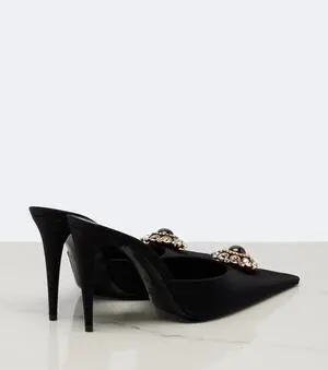 Saint Laurent Embellished Satin Mules - Black