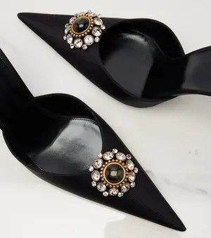 Saint Laurent Embellished Satin Mules - Black