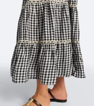 Rixo Chandra Checked Tiered Cotton Midi Dress