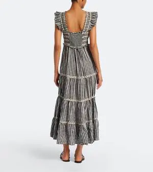 Rixo Chandra Checked Tiered Cotton Midi Dress