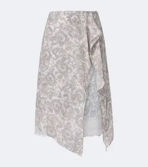 Acne Studios Paisley Lace-trimmed Silk Crêpe Midi Skirt - Beige