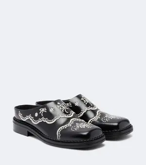 Simone Rocha Embroidered Leather Mules - Black
