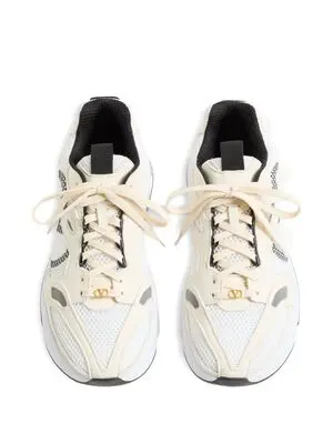 Valentino Garavani White Mesh And Suede Low Top Sneakers - Multicolor