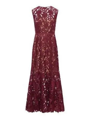 SELF-PORTRAIT Guipure Lace Midi Dress - Red