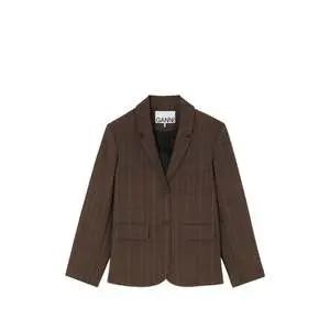 GANNI Wool Pinstripe Blazer - Brown