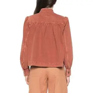 Chloé Denim Jacket With Band Collar And Puff Sleeves - Brown