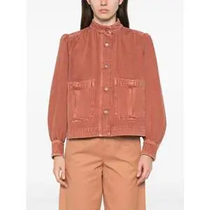 Chloé Denim Jacket With Band Collar And Puff Sleeves - Brown