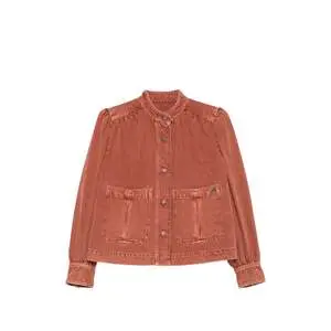 Chloé Denim Jacket With Band Collar And Puff Sleeves - Brown