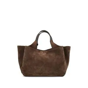 TOD'S Suede Tote Bag With Silver-tone Logo Charm - Brown