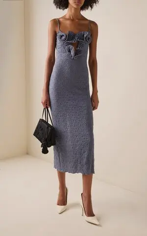 Magda Butrym Rose-detailed Cotton-blend Midi Dress
