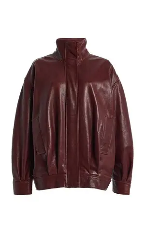 ARMA Leather Stand Collar Zip Jacket - Red