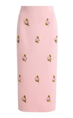 Carolina Herrera Embroidered Silk-cotton Midi Pencil Skirt - Light Pink