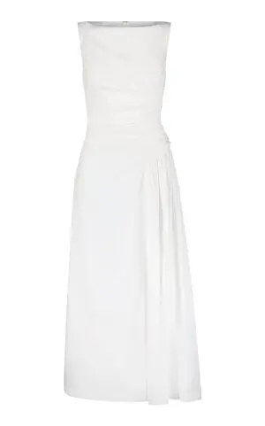 Lela Rose Cotton Poplin Asymmetrical Flounce Dress - White