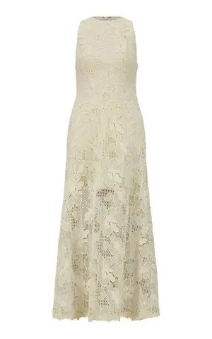 Lela Rose Lattice Guipure Lace Midi Dress - Ivory