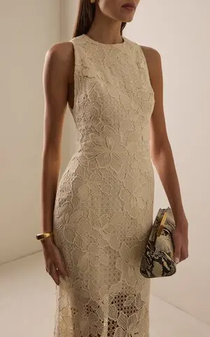 Lela Rose Lattice Guipure Lace Midi Dress