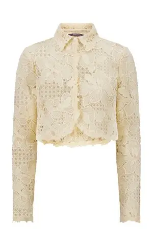 Lela Rose Lattice Guipure Lace Jacket - Ivory