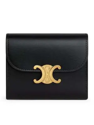 Celine Small Triomphe Wallet In Glossy Calfskin - Black