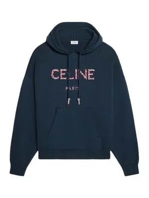 Celine Oversized Ribbed Cotton Blend Hoodie - Blue