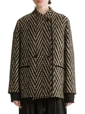 FORTE_FORTE Black Chevron Jaquard Over-jacket