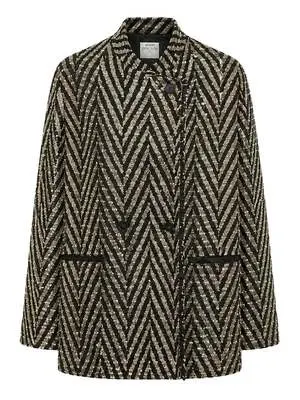 FORTE_FORTE Black Chevron Jacquard Over-jacket With Sequins - Multicolor