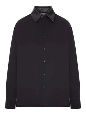 Bottega Veneta Wool Shirt With Braided Leather Collar