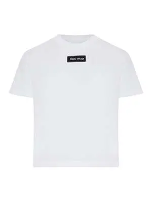 Miu Miu Cotton Jersey T-shirt With An Appliqué Logo - White