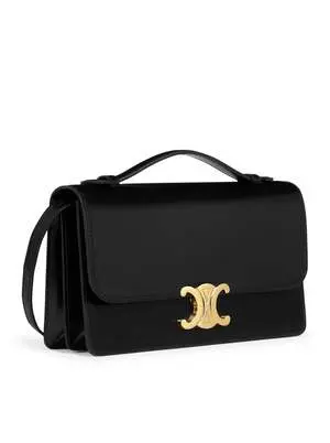 Celine Medium Triomphe Folio In Polished Calfskin - Black