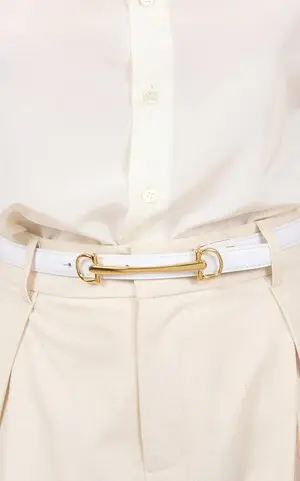 VAINCOURT La Brillante Thin Leather Belt - White