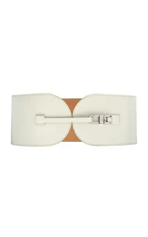VAINCOURT L'exquise Large Leather Beige Belt - Off-white