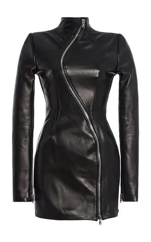 LAQUAN SMITH Leather Zip-front Mini Dress