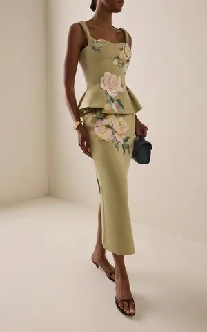 LEO LIN Exclusive Embroidered Satin Midi Skirt