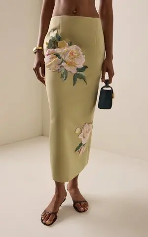 LEO LIN Exclusive Embroidered Satin Midi Skirt
