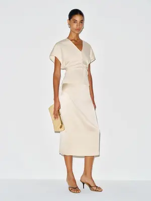 REFORMATION Petites Helen Low Waist Silk Midi Skirt - Ivory