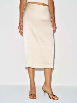 REFORMATION Petites Helen Low Waist Silk Midi Skirt - Ivory