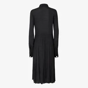 Fendi Midi Shirt Dress With Pleated Skirt In Chevron Jacquard - Black