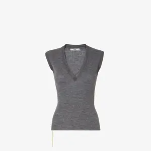 Fendi Rib Knit V-neck Sleeveless Top - Grey