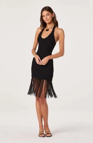 Astr The Label Kate Fringe Hem V-neck Sweater Dress