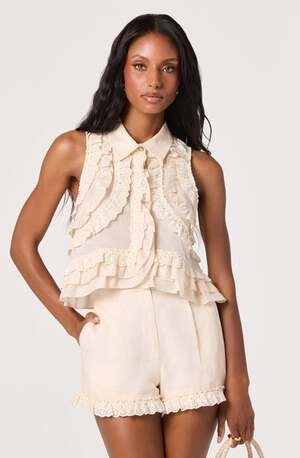 Astr The Label Nienna Eyelet Ruffle High-rise Shorts - Cream