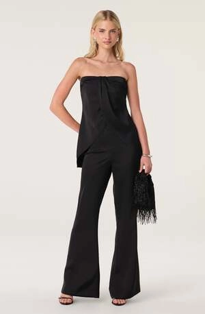 Astr The Label Keona Satin High-rise Flared Pants - Black