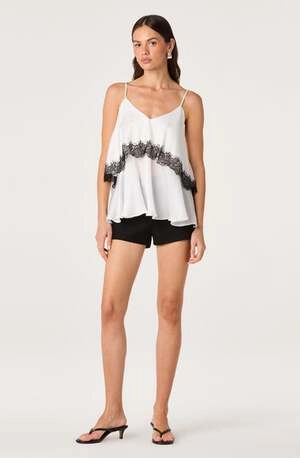 Astr The Label Beara Satin Lace Trim Tank Top