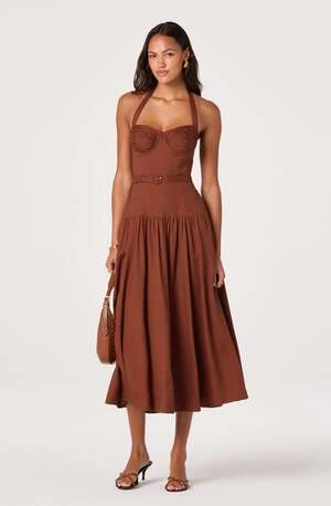 Astr The Label Katinka Belted Halter Midi Dress