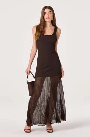 Astr The Label Glena Ribbed Knit Drop Waist Maxi Dress - Brown