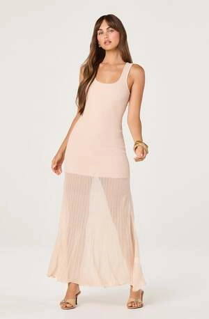 Astr The Label Glena Ribbed Knit Drop Waist Maxi Dress - Nude