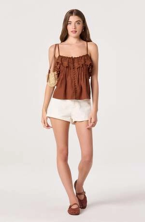 Astr The Label Nellie Ruffled Lace Trim Tank Top