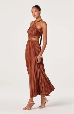 Astr The Label Vera Cutout High-neck Satin Maxi Dress