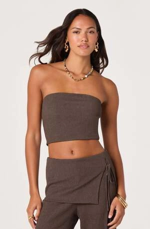 Astr The Label Anoka Bandeau Crop Top - Truffle